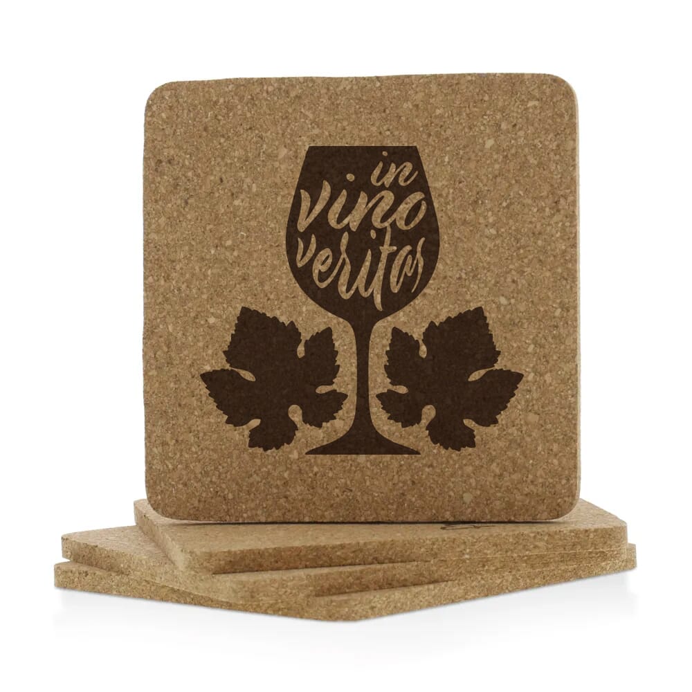 Lasergravierte Kork Untersetzer 4-er Set "in vino veritas" | stempel ...