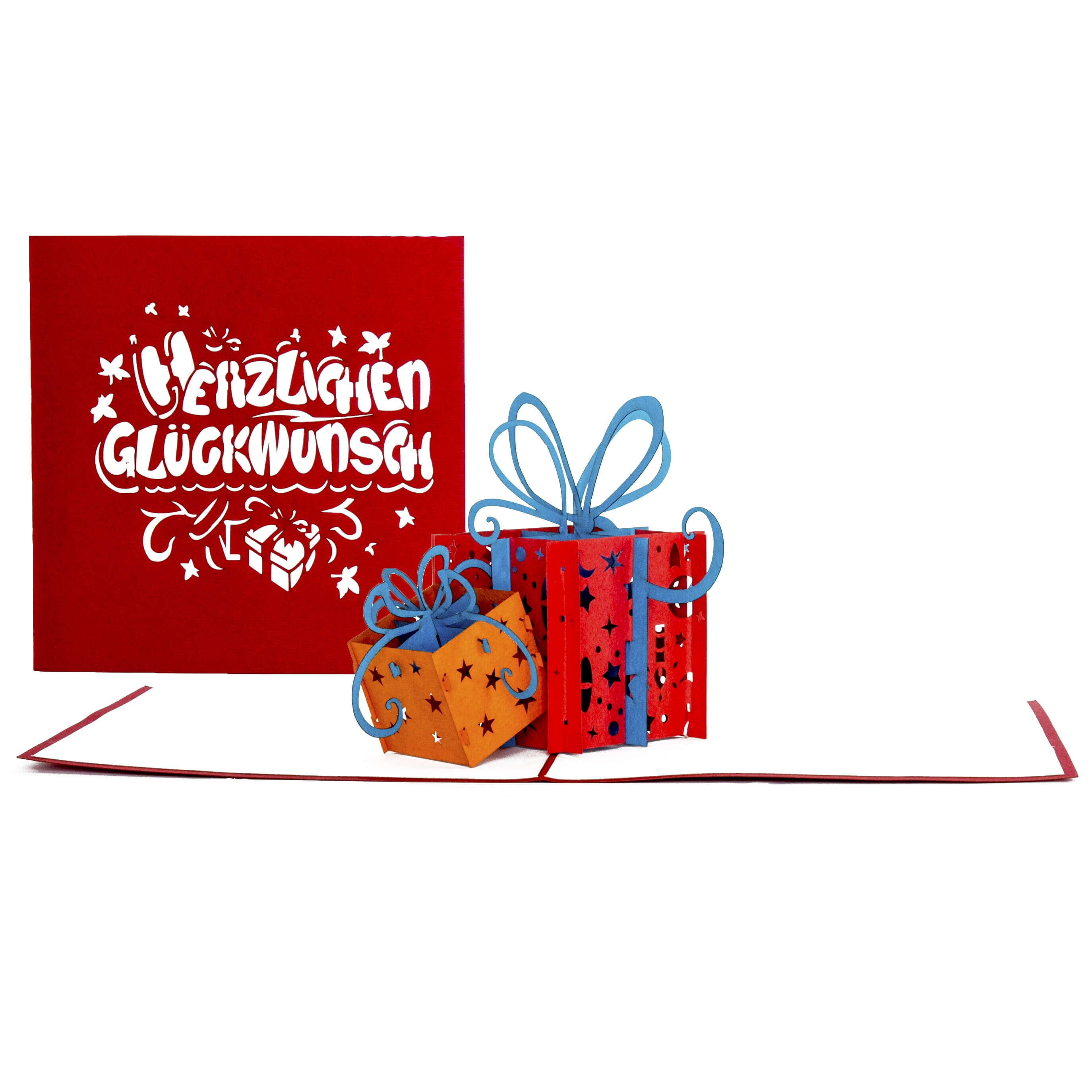 Colognecards Pop-Up Karte Geschenke rot&orange | stempel-fabrik.de