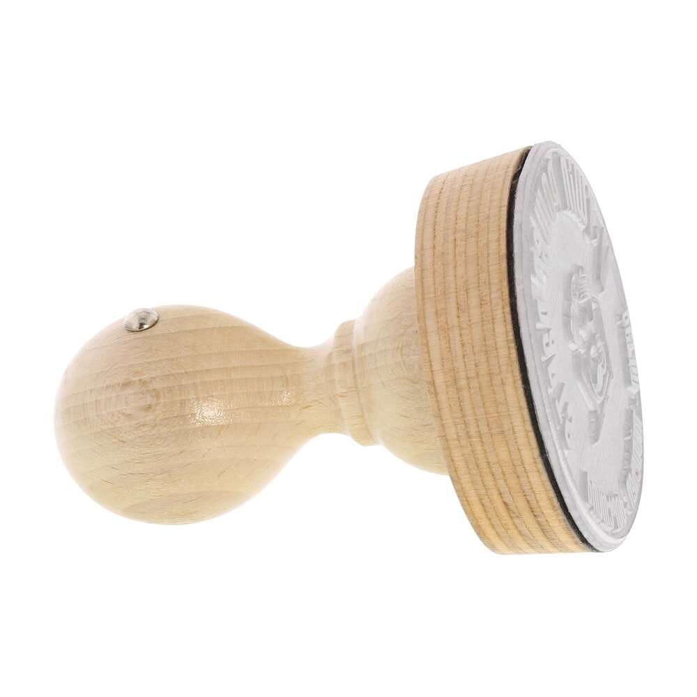 Klassischer runder Holzstempel Ø60 mm mit individueller Textplatte ...